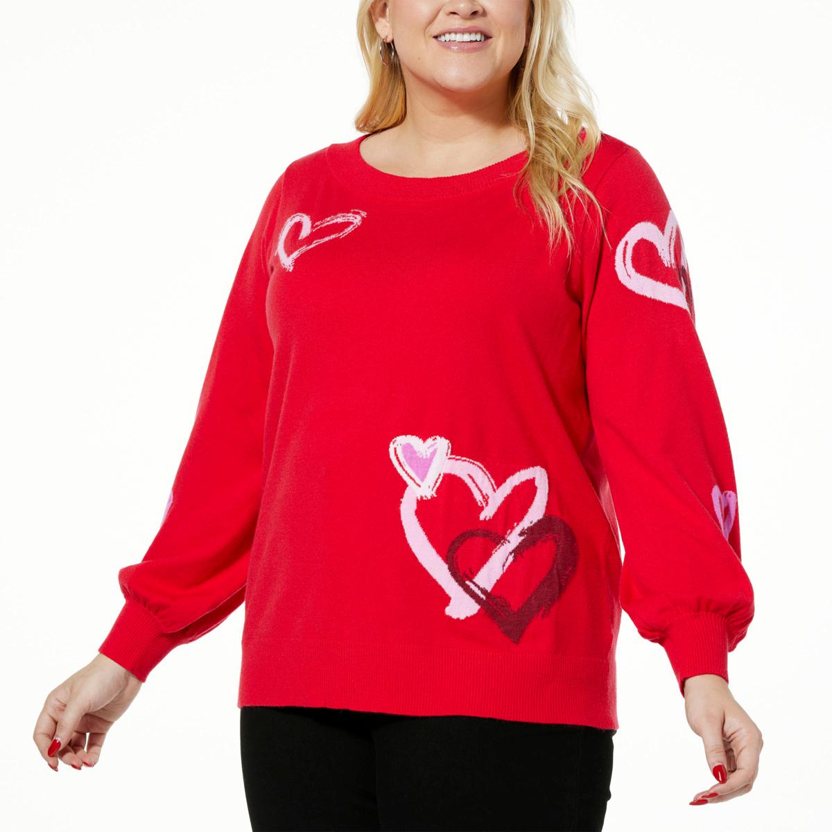 DG2 by Diane Gilman SoftEase Heart Intarsia Print Pullover Sweater ...