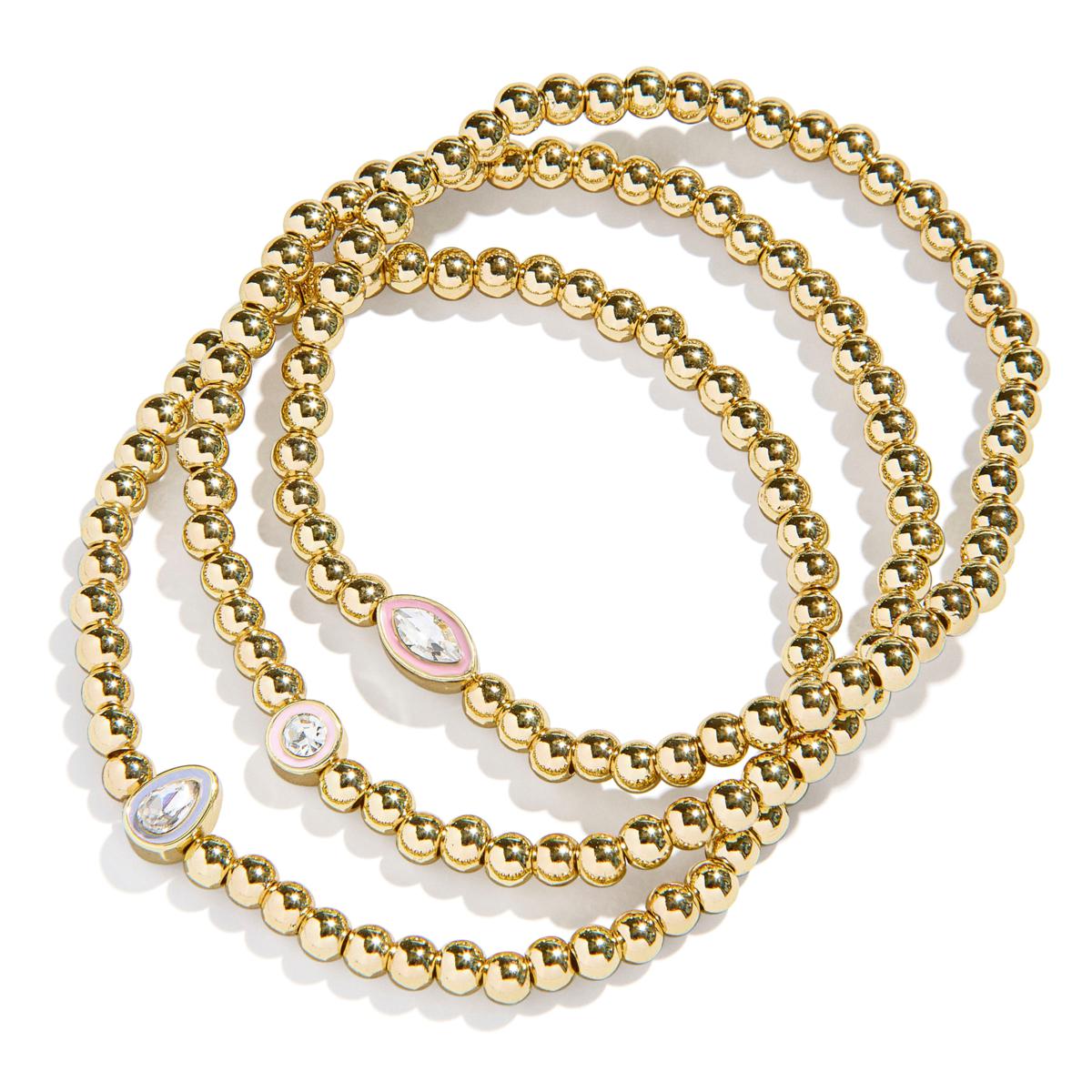 BAUBLEBAR Mixed Shape Goldtone Beaded 3-piece Stretch Bracelet Set | HSN