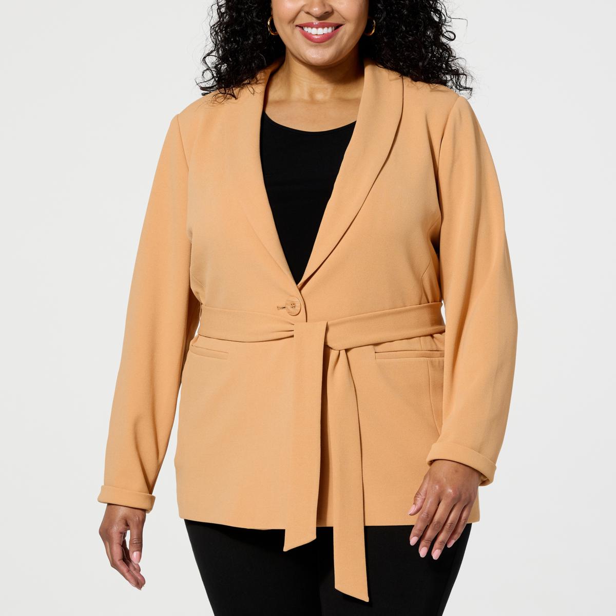 IMAN Global Chic Belted Crepe Knit Blazer | HSN