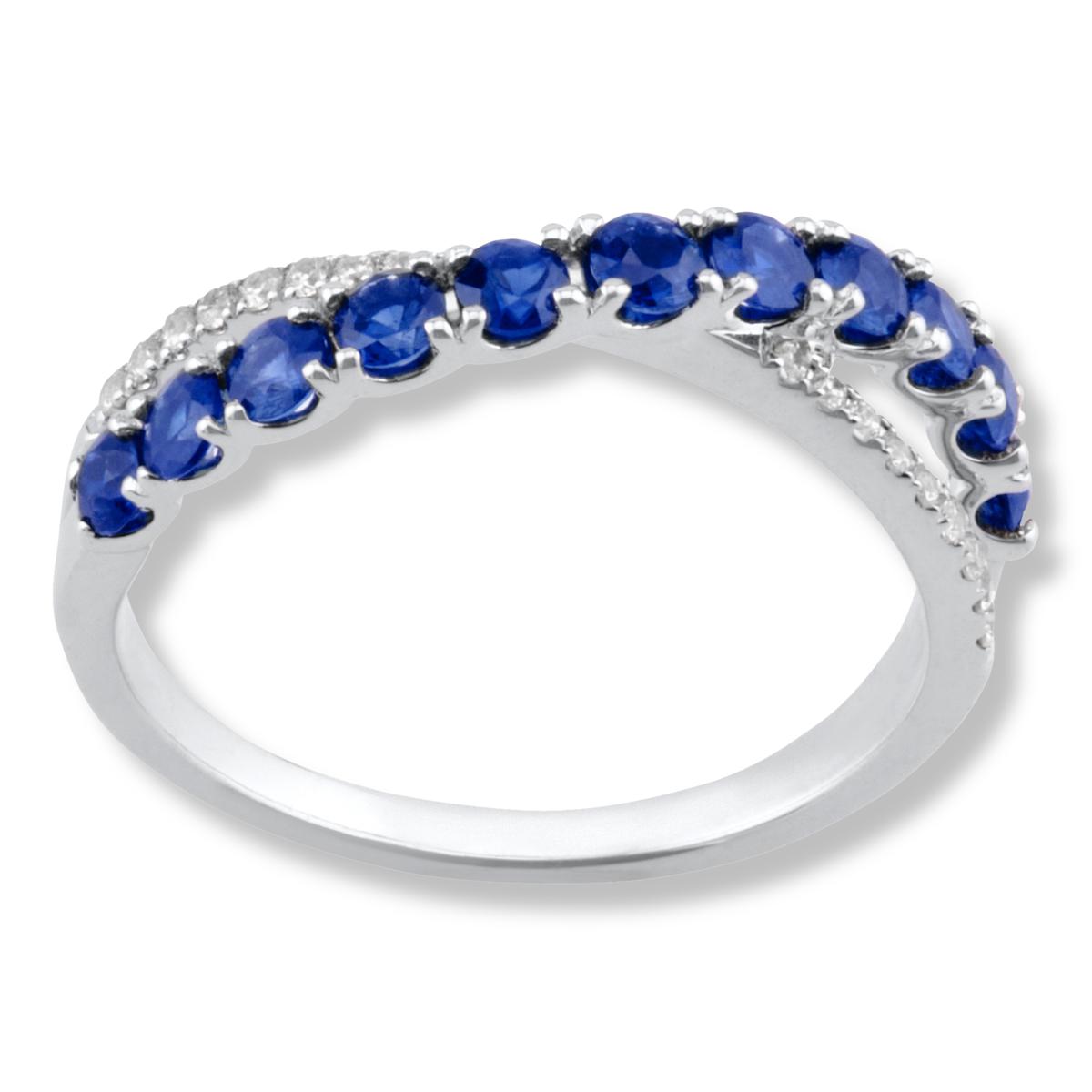 House of Ellure Sterling Silver Sapphire & Zircon Crossover Band Ring ...