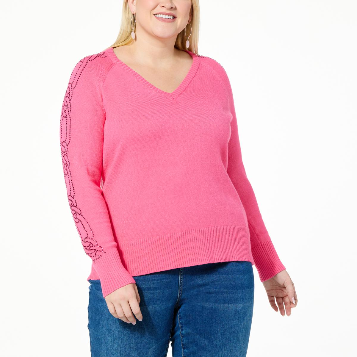 DG2 by Diane Gilman SoftEase Knit Rhinestone V-Neck Sweater | HSN