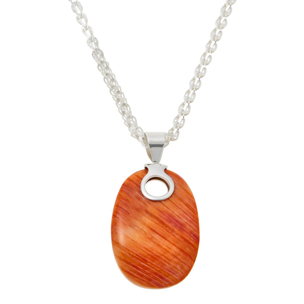 Jay King Sterling Silver Orange Spiny Oyster Shell Pendant with Chain ...