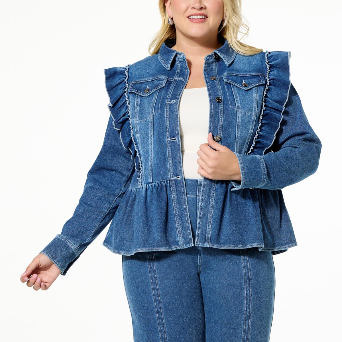 C Wonder by Christian Siriano Denim Peplum Trucker Jacket - 22441819 | HSN
