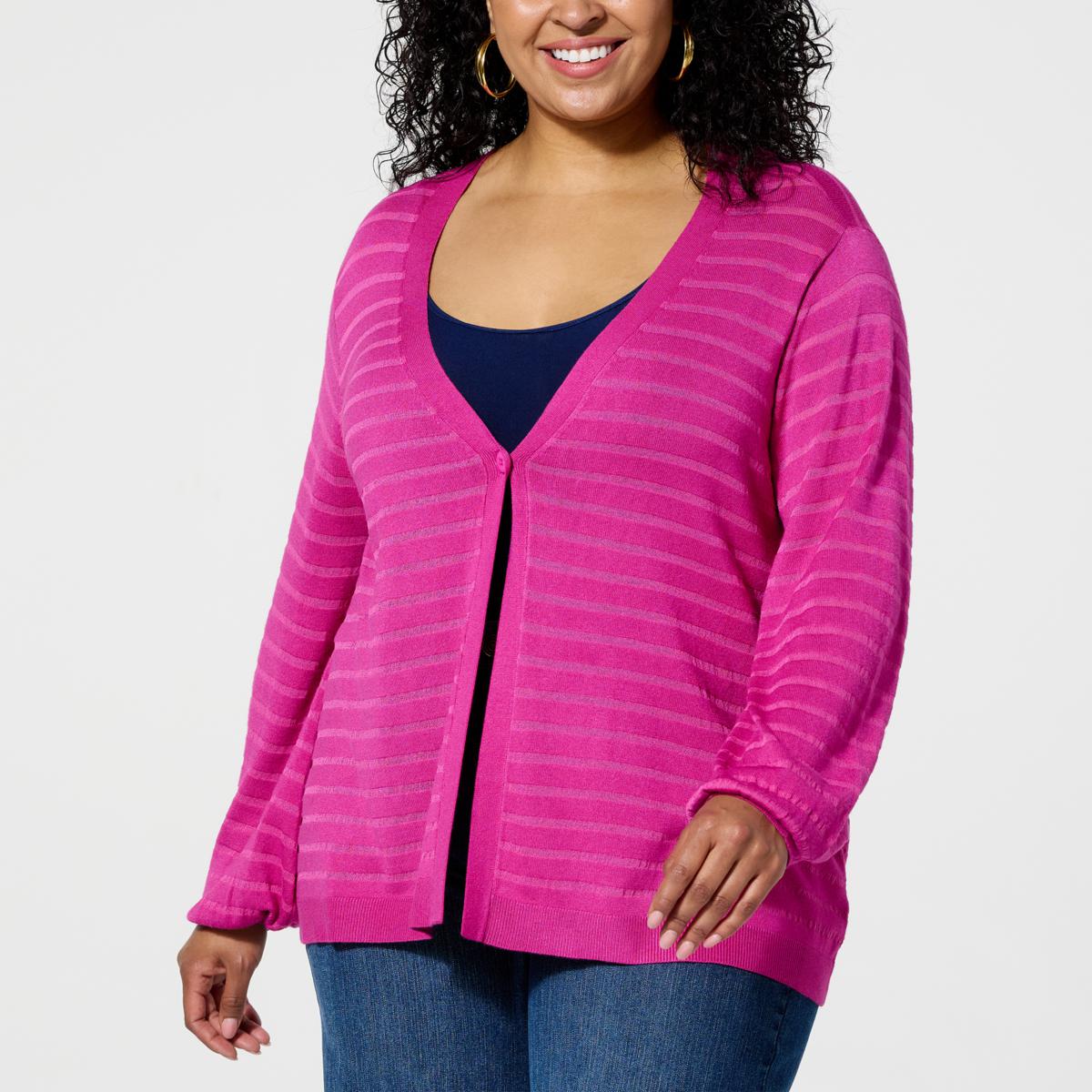 G by Giuliana Shadow Striped Knit Single Button Cardigan | HSN