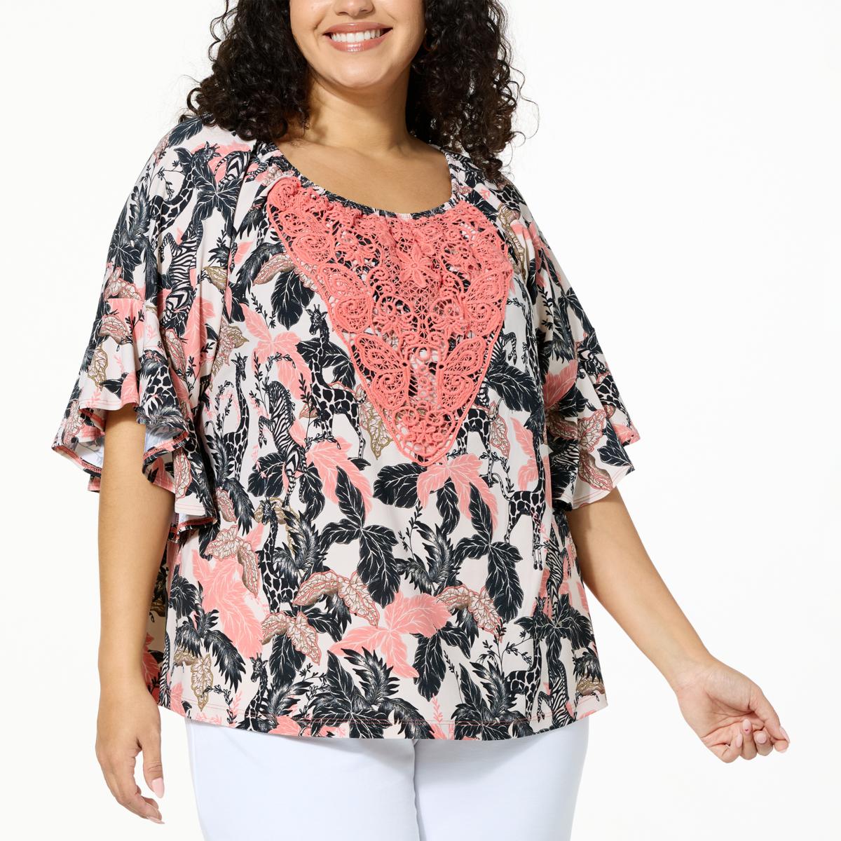 Antthony On/Off-Shoulder Crochet Detail Ruffle-Sleeve Top - 22654172 | HSN