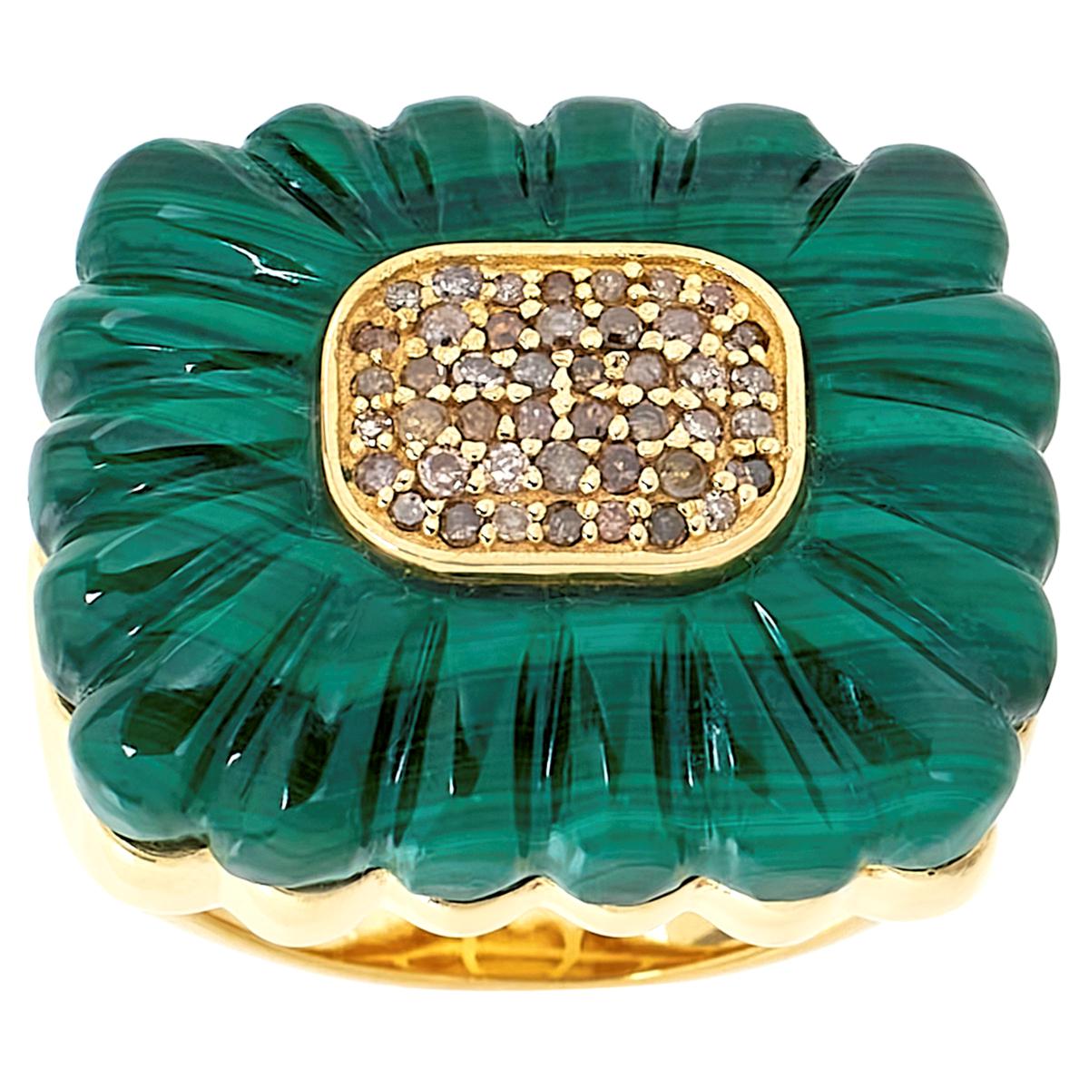 "As Is" Rarities Carved Gemstone and Champagne Diamond East-West Ring ...