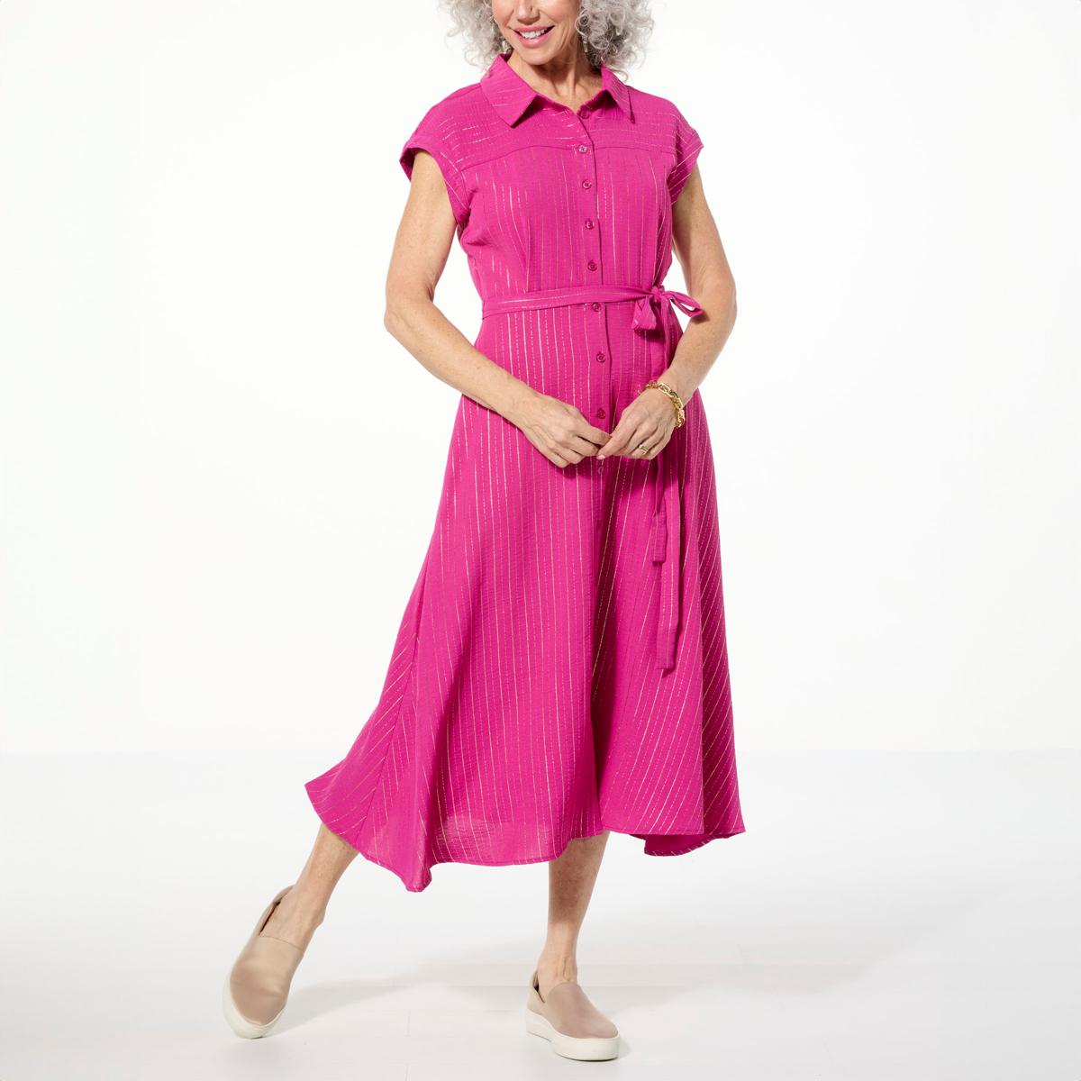 Nina Leonard Tiered Button Front Dress | HSN