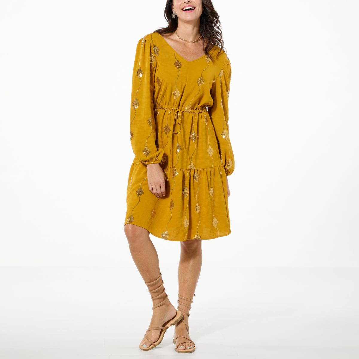 Nina Leonard Sequin Detail Textured Wave Dress 22982680 Hsn
