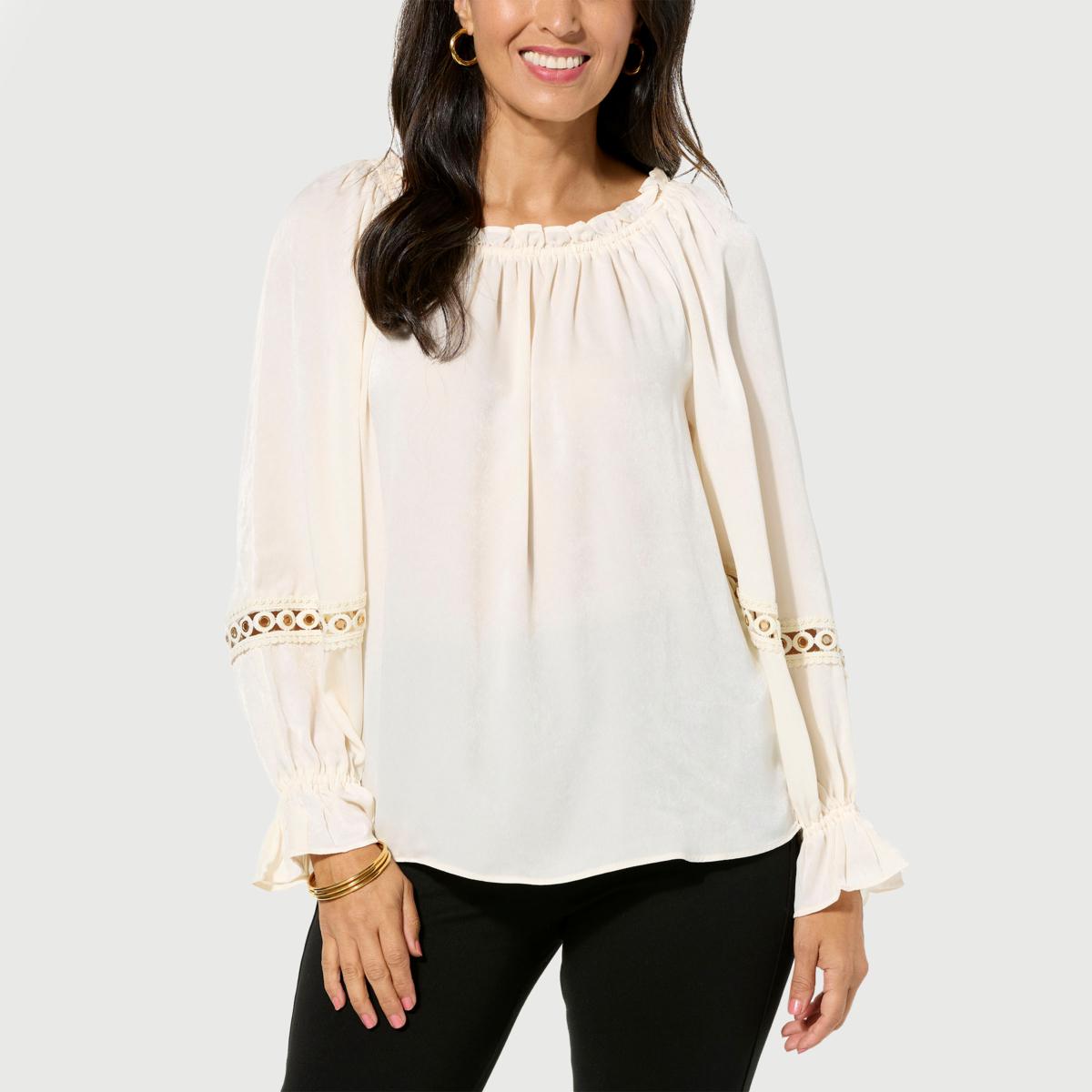 "As Is" Colleen Lopez Balloon Sleeve Blouse with Chain Detail ...