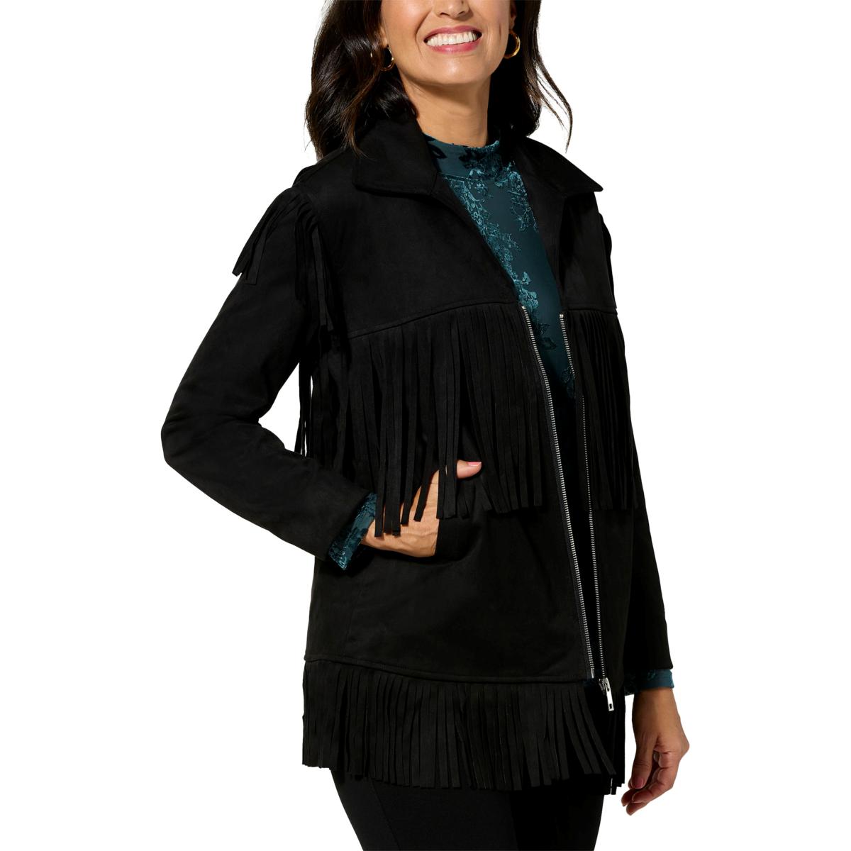 Curations x Debbie Denmon Faux Suede Fringe Jacket - 23085234 | HSN