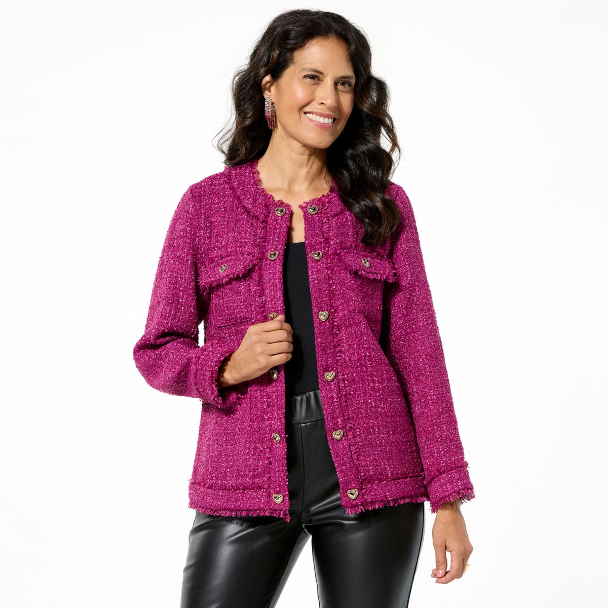 Colleen Lopez Tweed Jacket with Decorative Heart Buttons - 23159311 | HSN