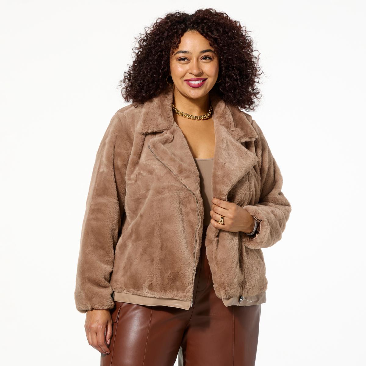 Nina Leonard Faux Fur Moto Jacket | HSN