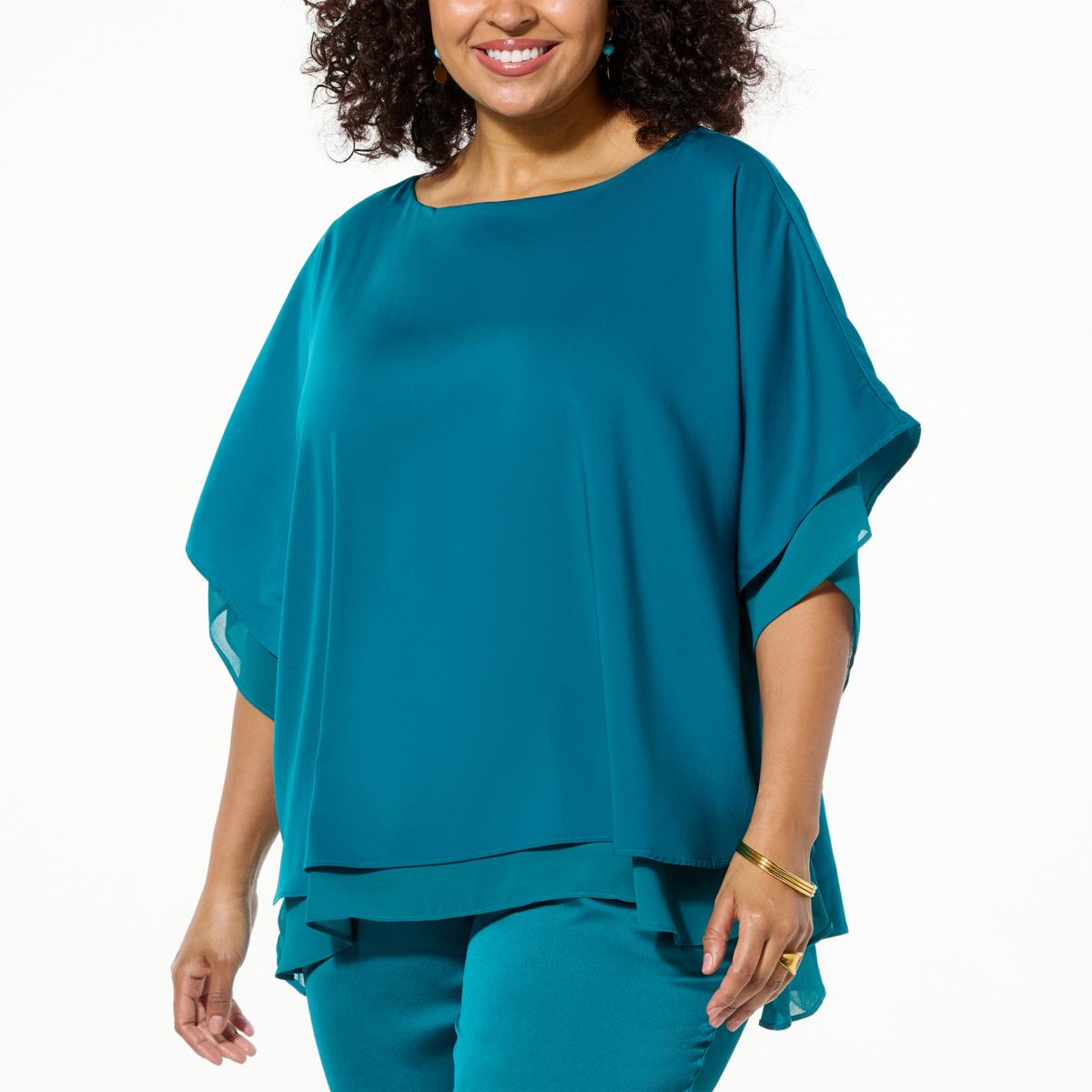Nina Leonard Double Layer Hi-Low Kimono Top | HSN