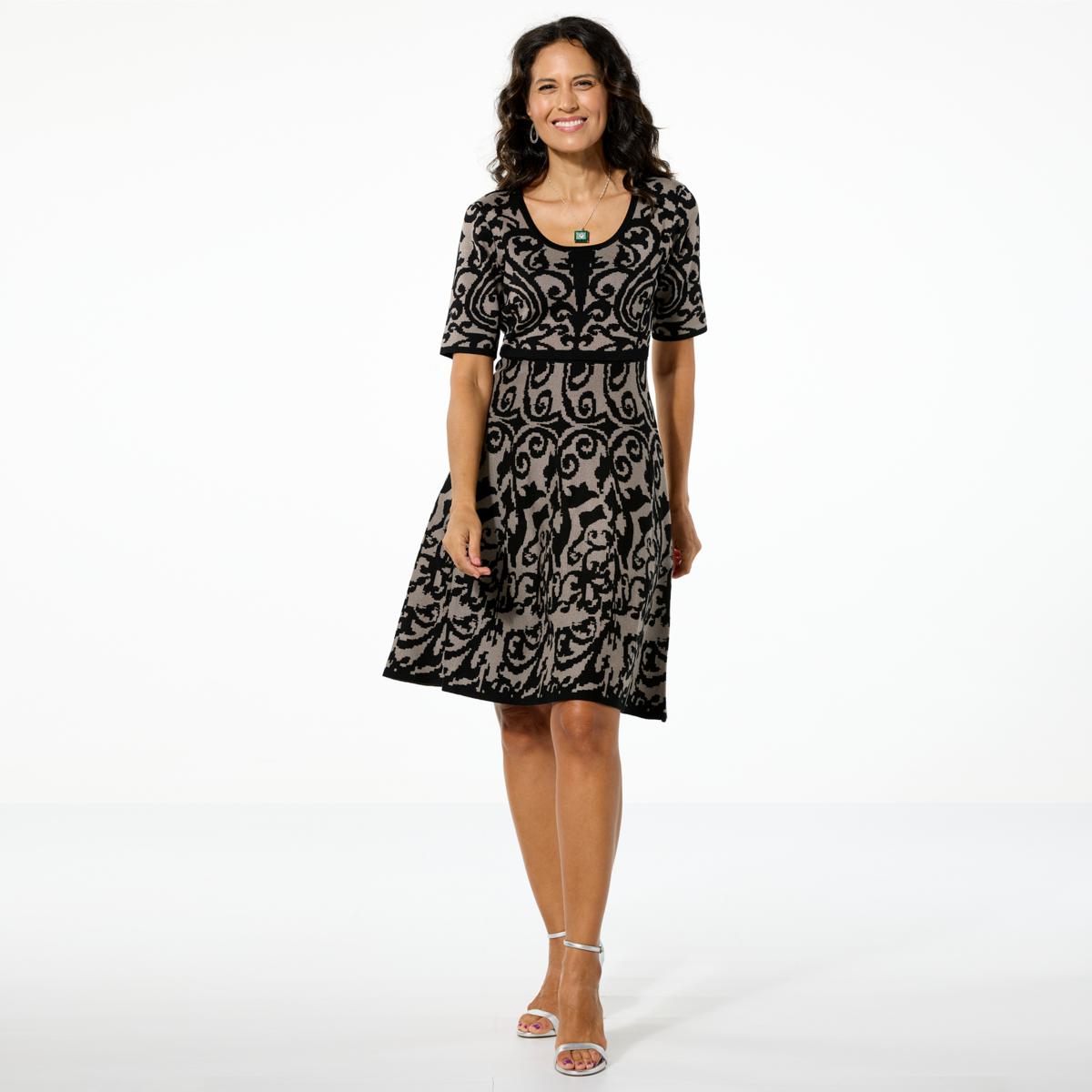 Nina Leonard Fit and Flare Elbow Sleeve Sweater Dress - 23257110 | HSN