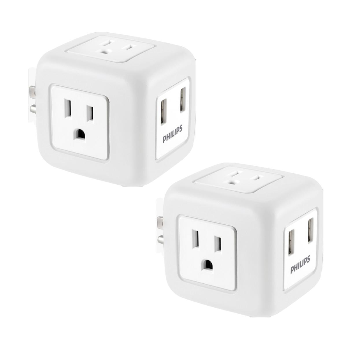 Philips Cube 3 AC, 2 USB Outlets w/Surge Protection 2-pack | HSN
