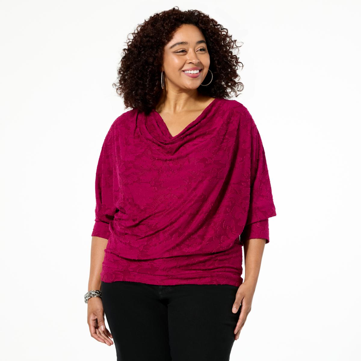 Lloyd Boston Draped Drama Floral Cowl-Neck 3/4-Sleeve Dolman Top - 23281391 | HSN