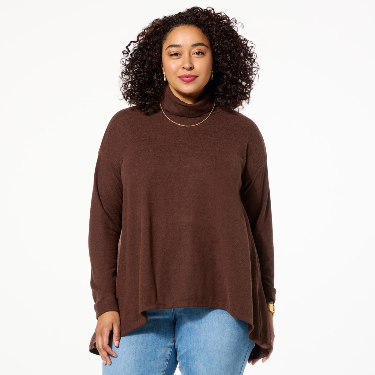 DG2 by Diane Gilman Brushed Sweater Knit Drape Back Turtleneck Top | HSN