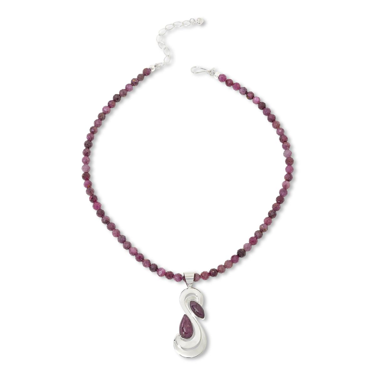 Jay King Sterling Silver 2-Stone Ruby Pendant with Bead Necklace ...
