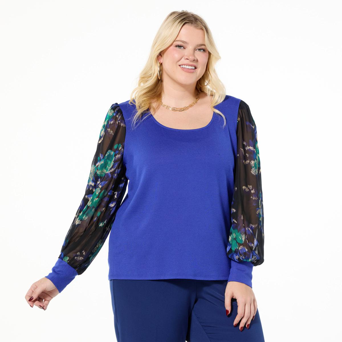 IMAN Global Chic Mixed Media Balloon Sleeve Top | HSN