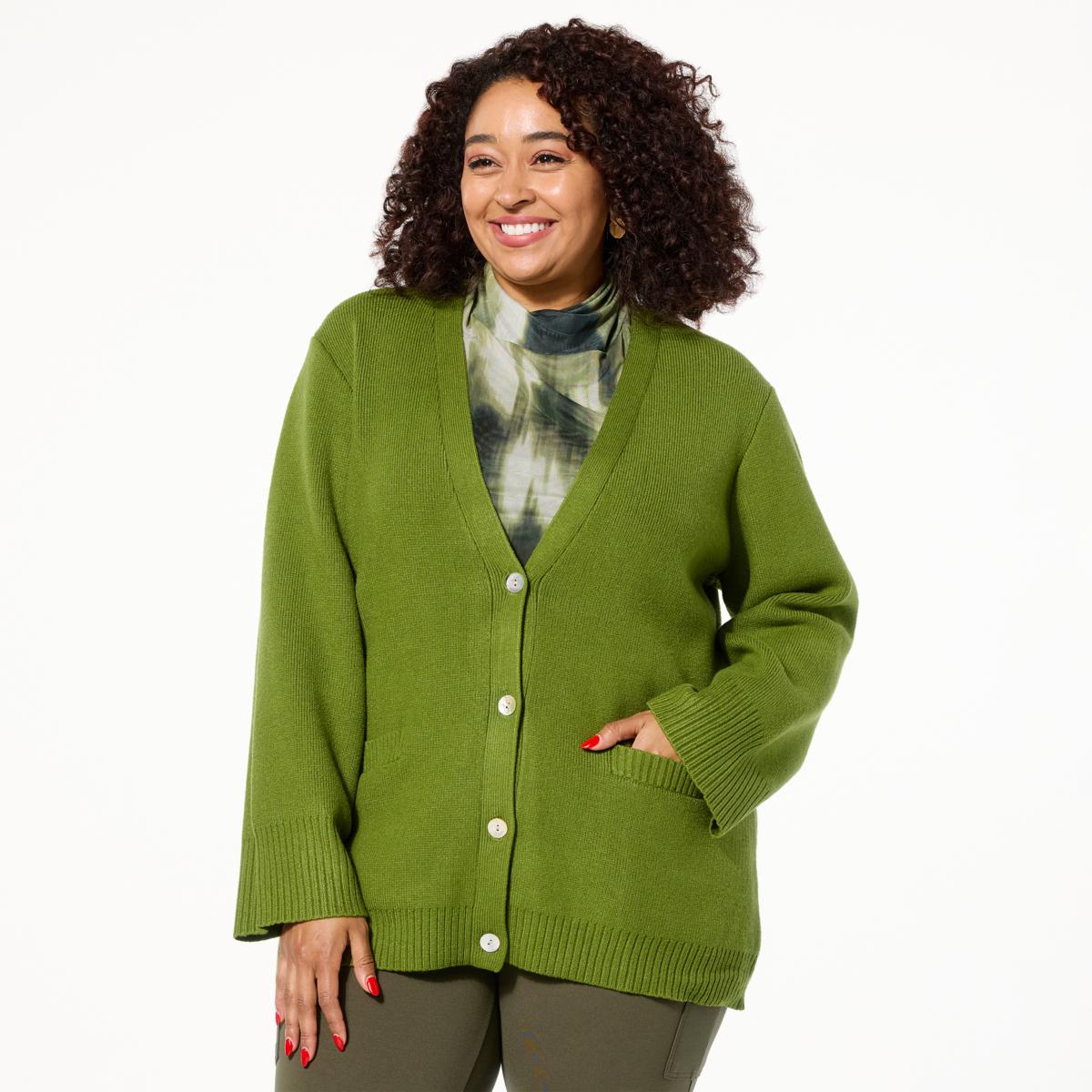 WynneLayers Button-Front Rounded Sleeve Cardigan with Shaping | HSN