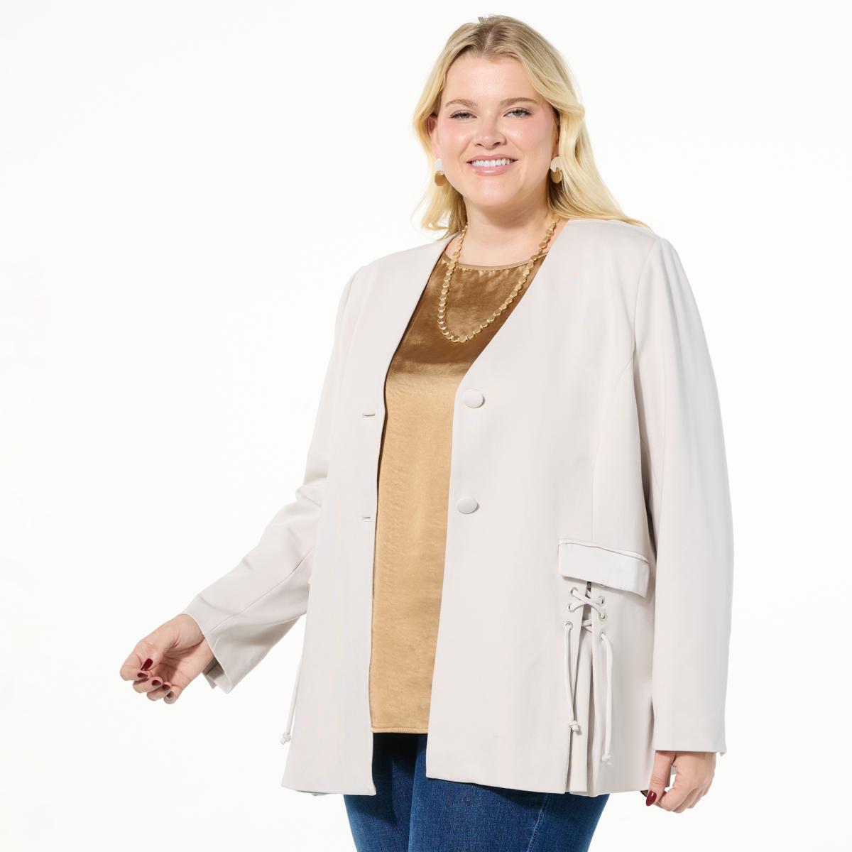 WynneCollection Lace-Up Detail Knit Tuxedo Blazer | HSN