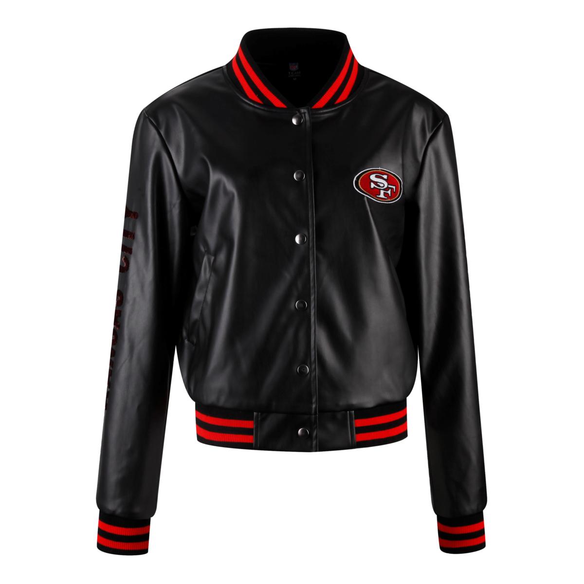 Officially Licensed NFL Sequin Logo Faux Leather Bomber Jacket - 49ers ...