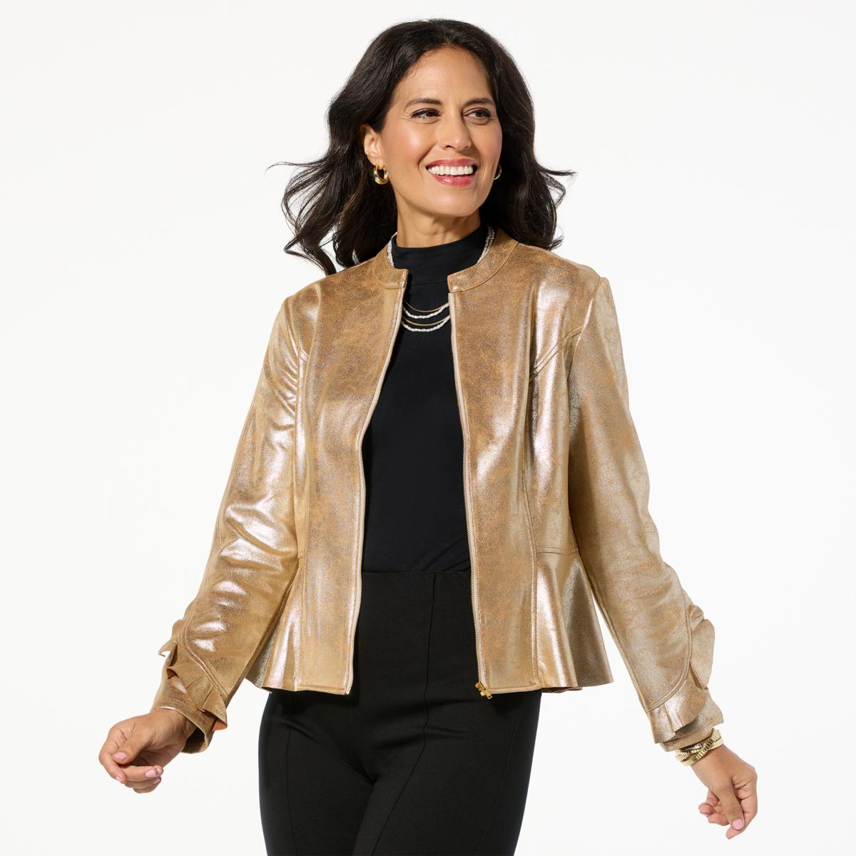 C Wonder Metallic Knit Ruffle Jacket | HSN