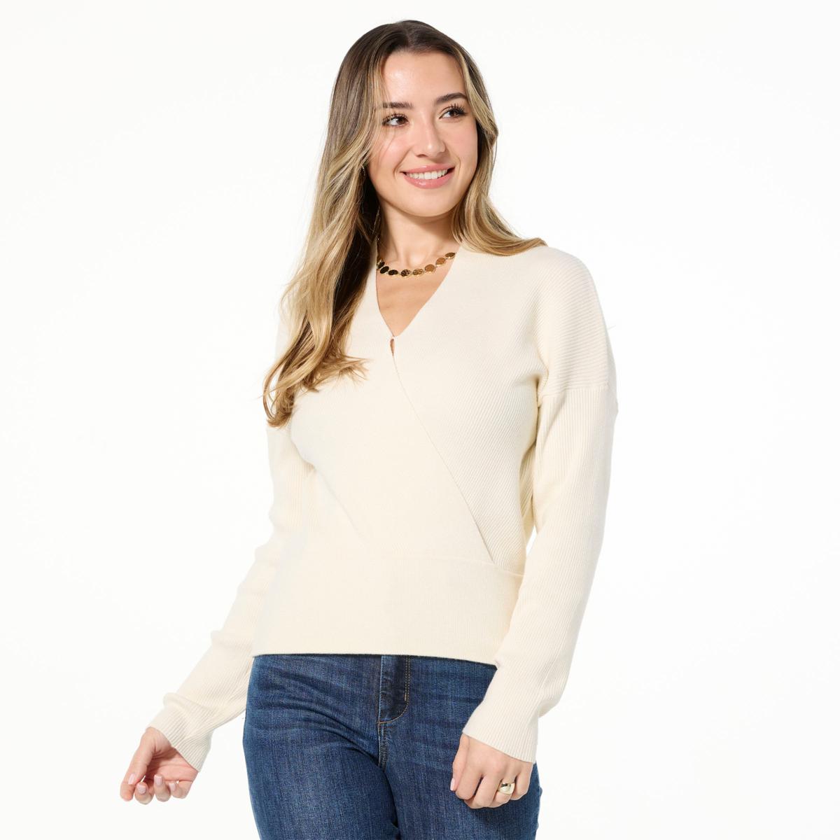LB70 by Lloyd Boston Sweet Symmetry Surplice Long Sleeve Sweater | HSN