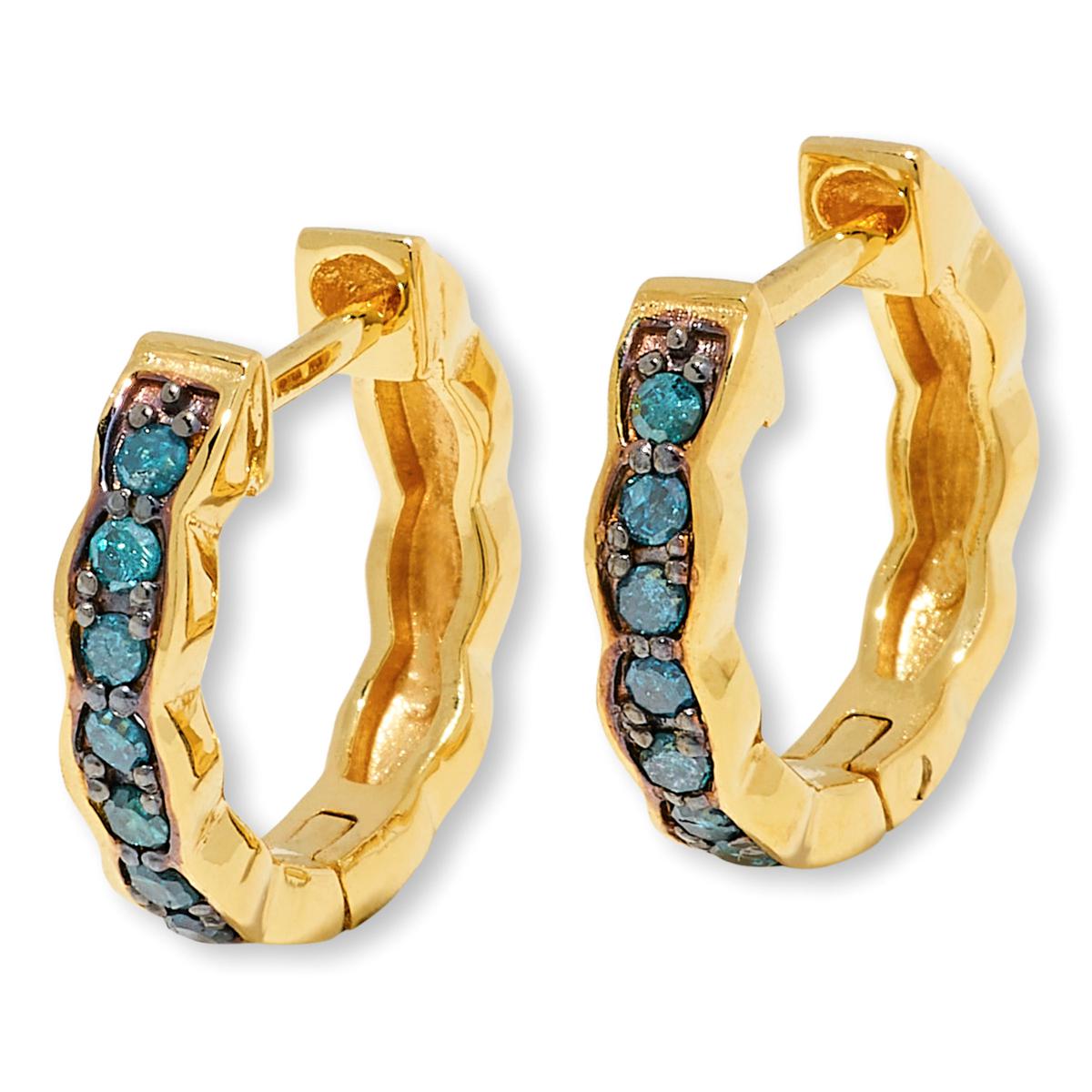 "As Is" Rarities 1/4ctw Diamond Gold-Plated Wavy Hugger Hoop Earrings | HSN
