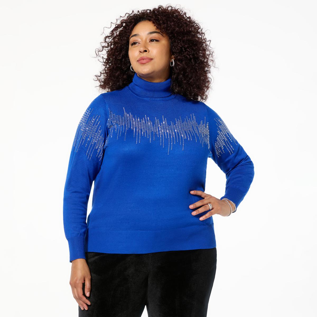 Jaclyn Smith Rhinestone Turtleneck Sweater | HSN