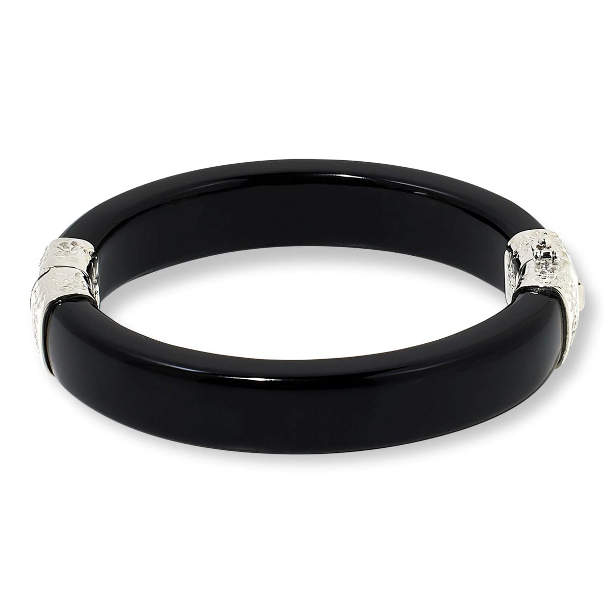 Jay King Sterling Silver Black Obsidian Hinged Bangle Bracelet | HSN
