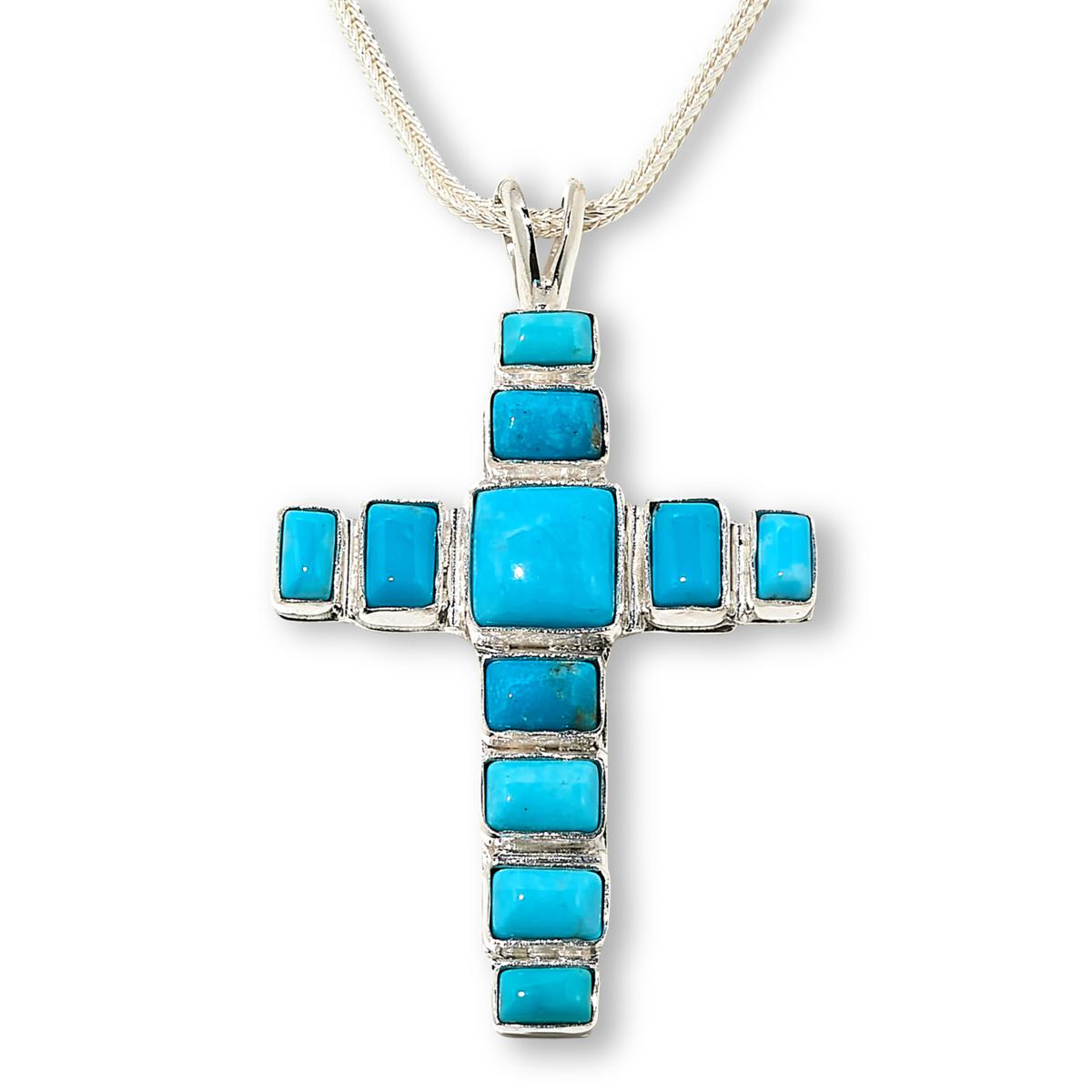 Jay King Sterling Silver Peruvian Turquoise Cross Pendant with Chain | HSN
