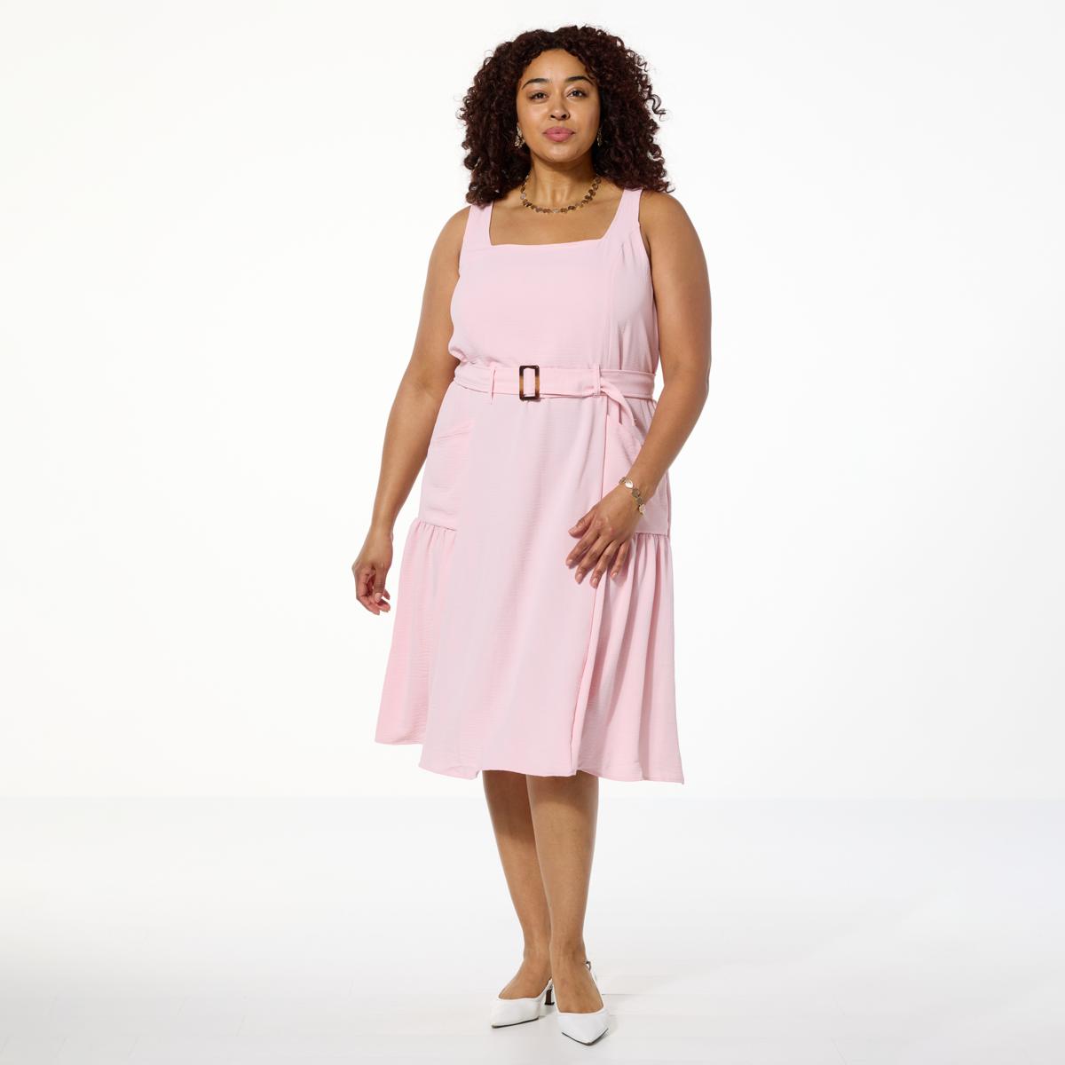 Nina Leonard Square-Neck Textured Wave Midi Dress | HSN