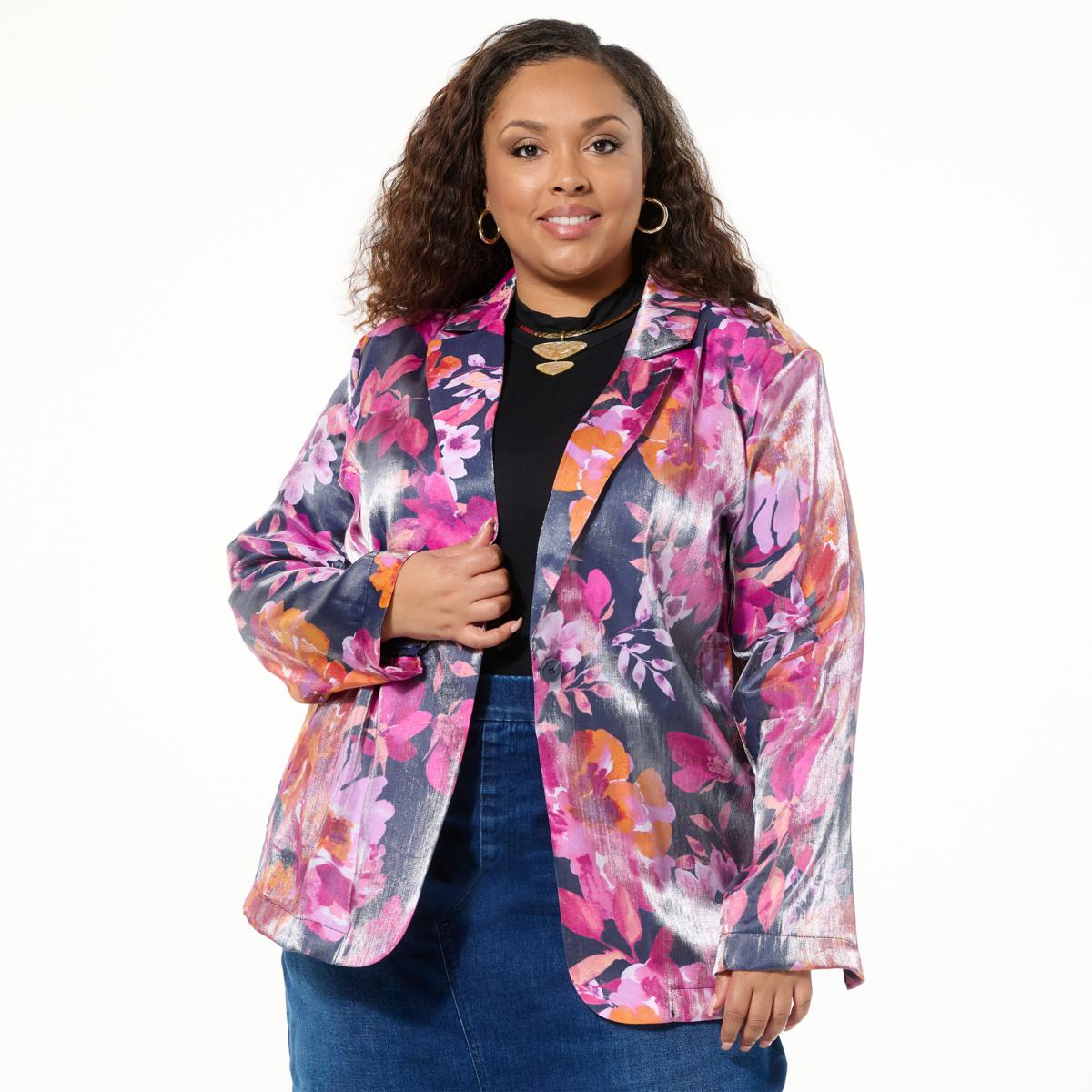 Colleen Lopez Woven Blazer with Zippered Sleeve Detail | HSN