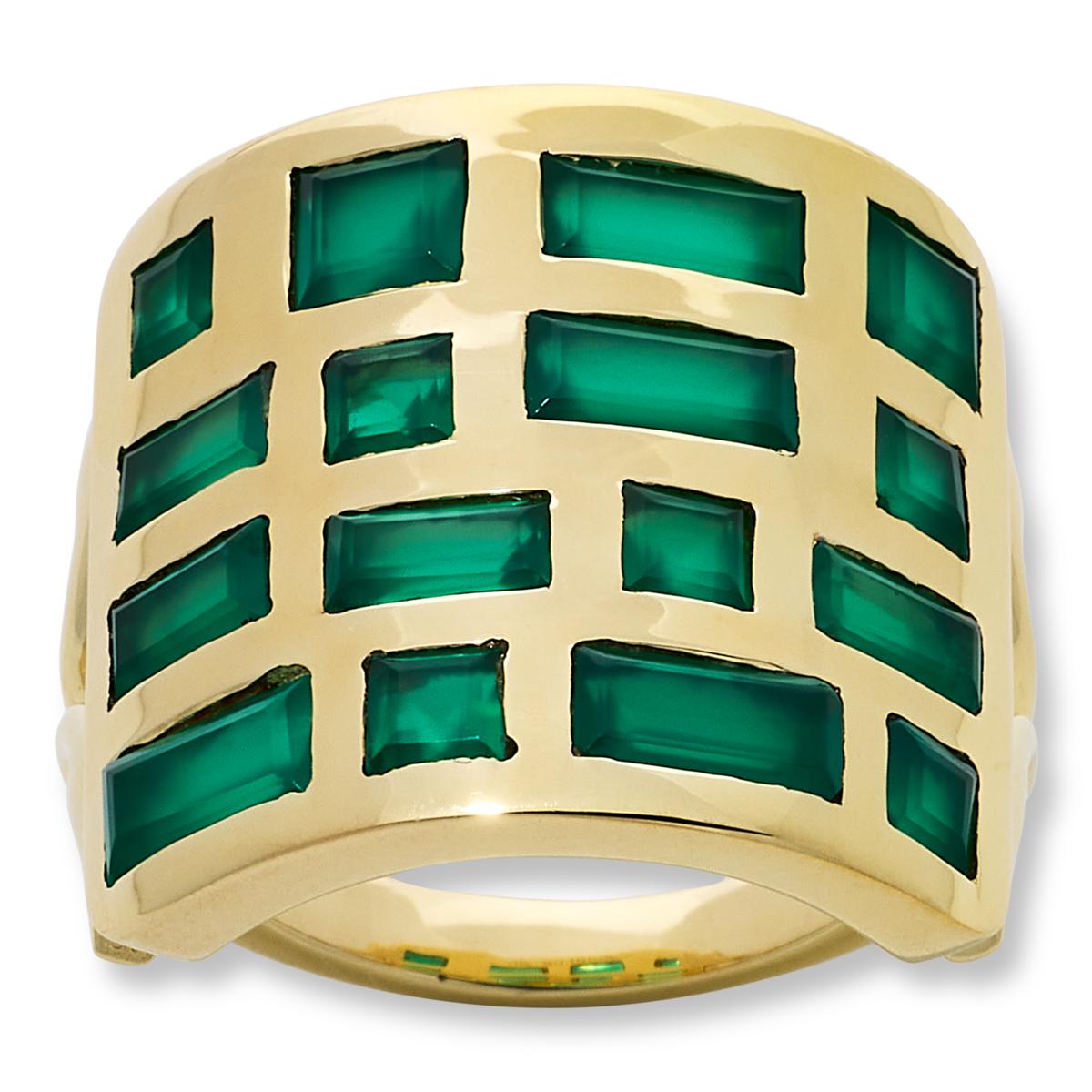 Rarities Gold-Plated Sterling Silver Green Chalcedony Wide Band Ring ...