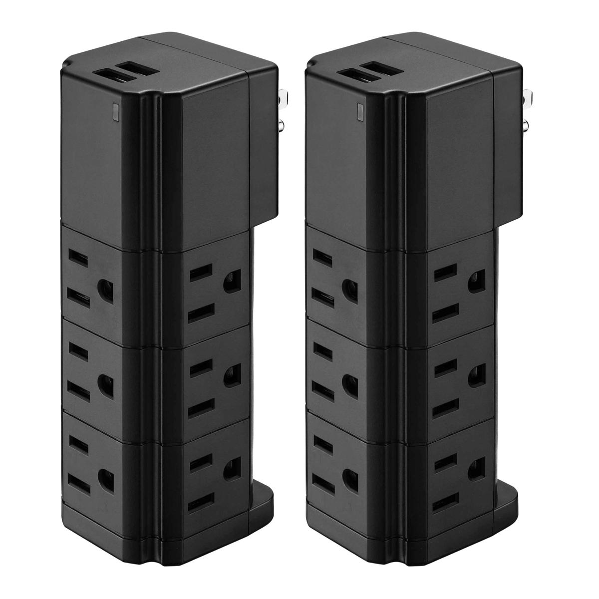 LAX Gadgets 2-pack 9 Outlet 2 USB Port Swivel Surge Protector ...
