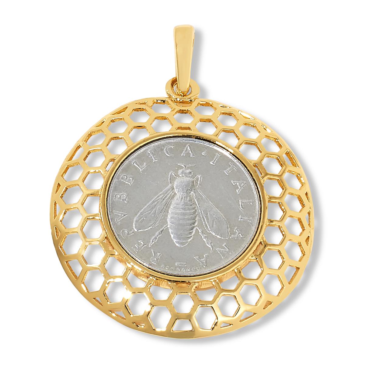 Bellezza Bee Lira Coin Bronze Honeycomb Frame Pendant | HSN