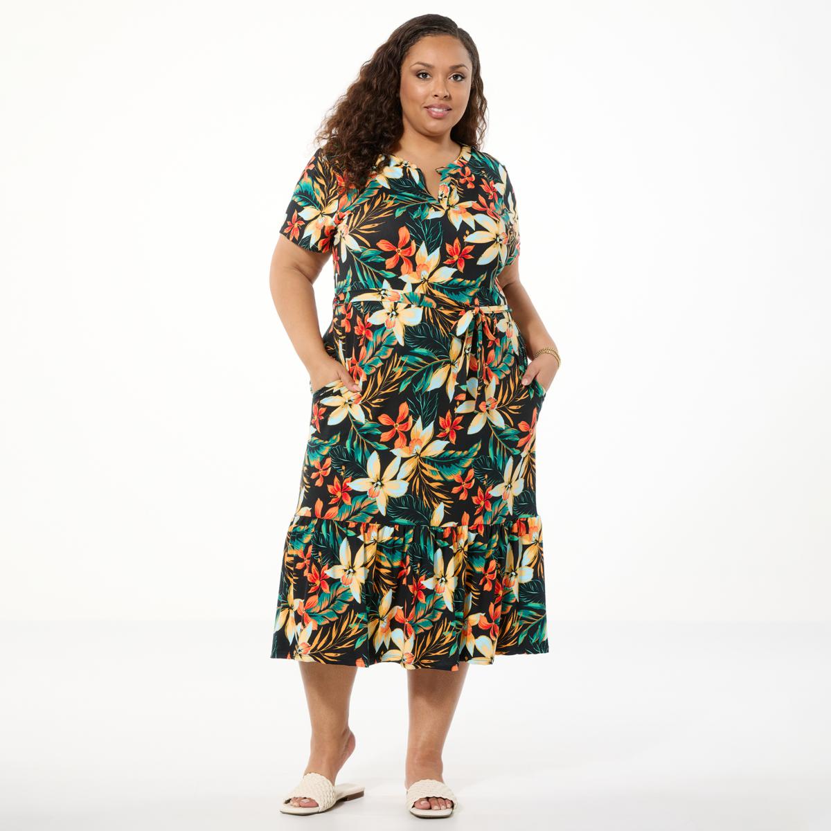 Comfort Code Jersey Knit Belted Tiered-Hem Midi Dress | HSN