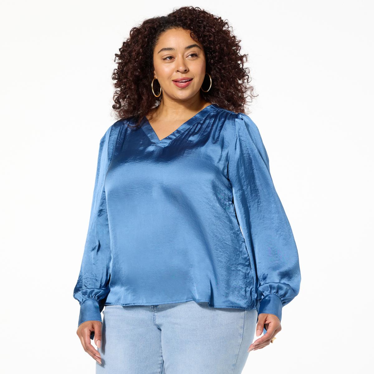 DG2 by Diane Gilman Hammered Satin Draped Sleeve Blouse - 23421049 | HSN