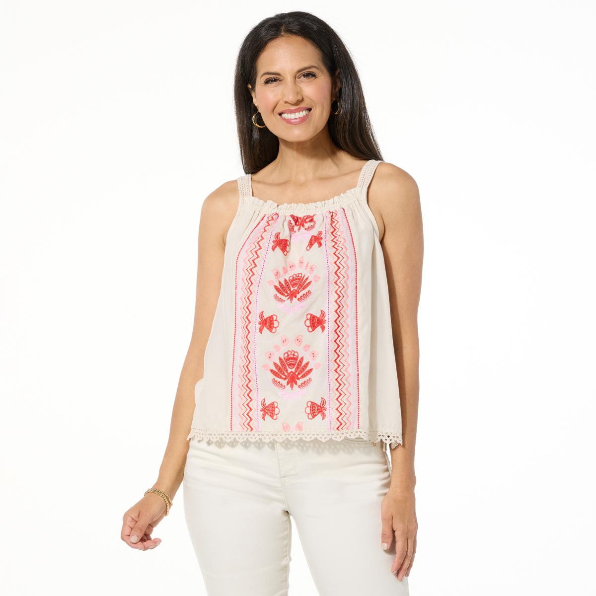 Democracy Woven Embroidered Square Neck Tank | HSN