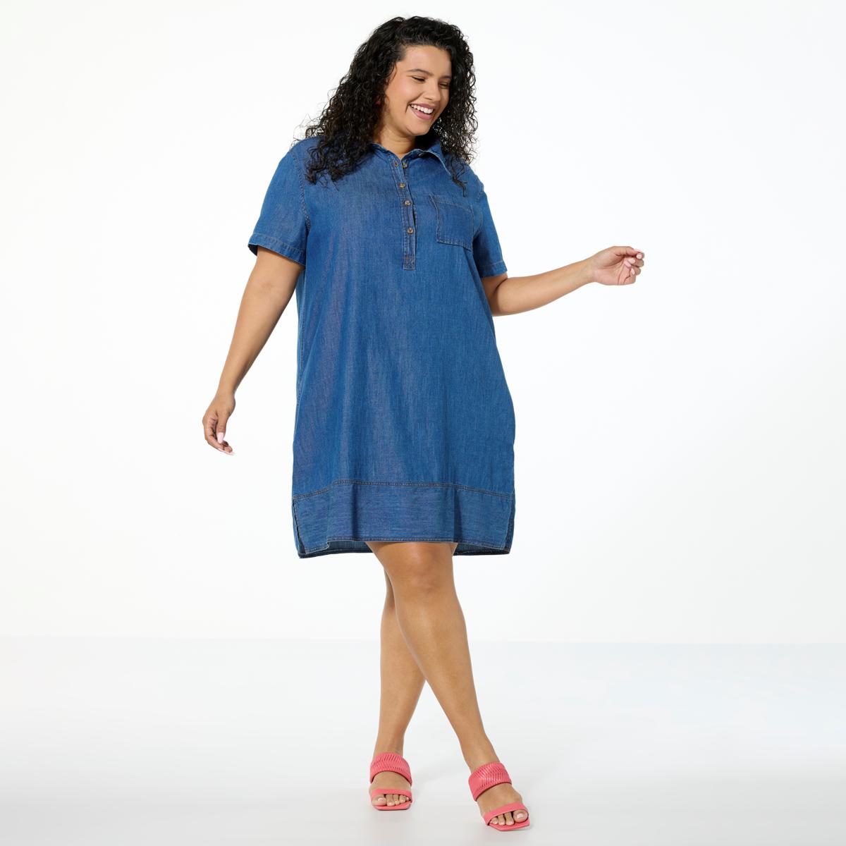 HUE Short Sleeve Denim Dress | HSN