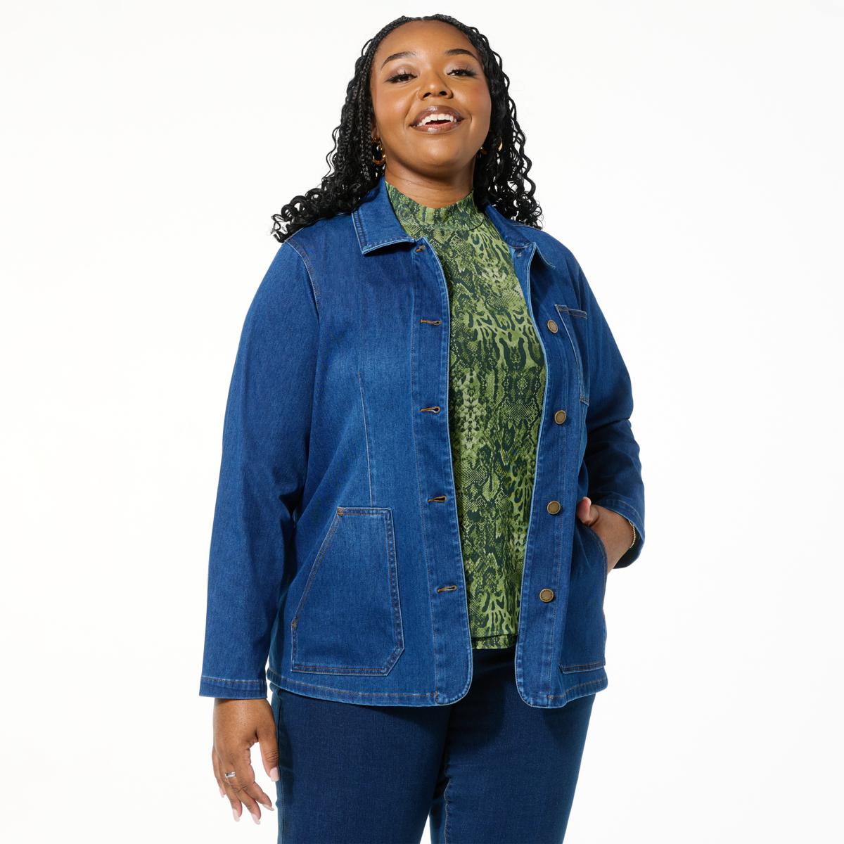 DG2 by Diane Gilman Super Stretch Knit Denim Barn Jacket | HSN