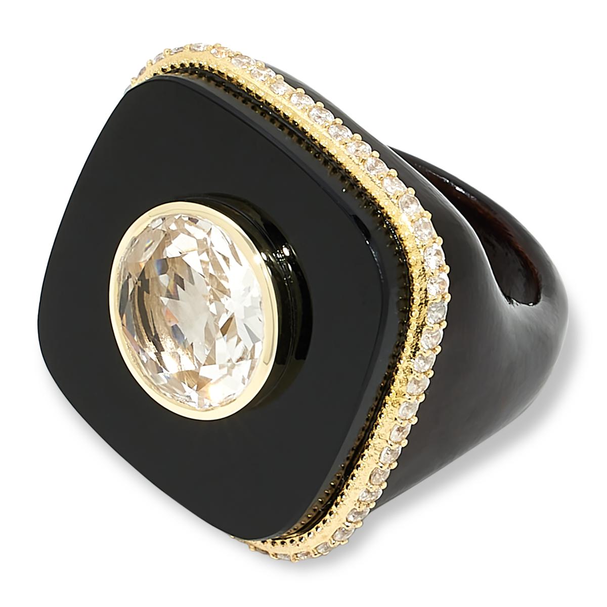 Rarities Gold-Plated White Topaz, Onyx and White Zircon Ring | HSN