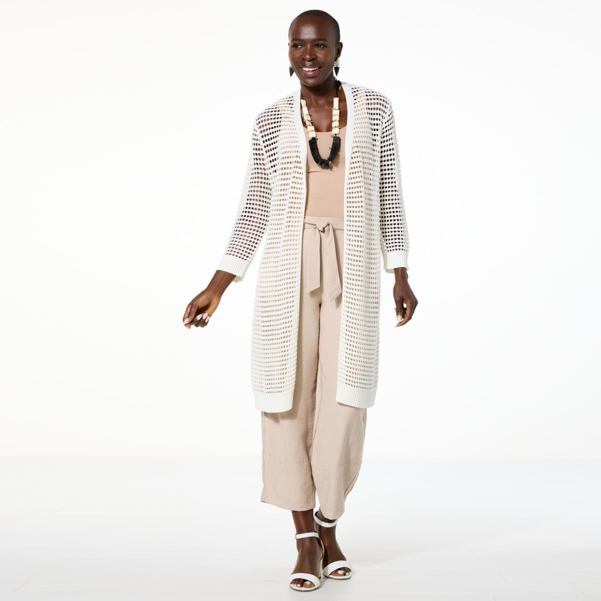 WynneLayers Open Weave Duster with Ribbed Trim | HSN