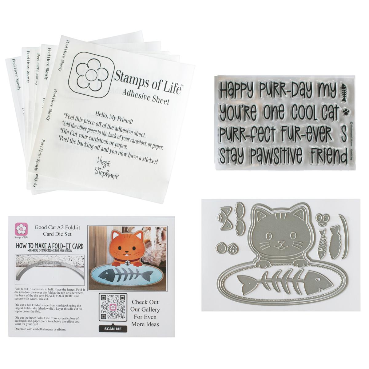Stamps of Life Cat-Design Fold-It Card Stamp and Die Set | HSN