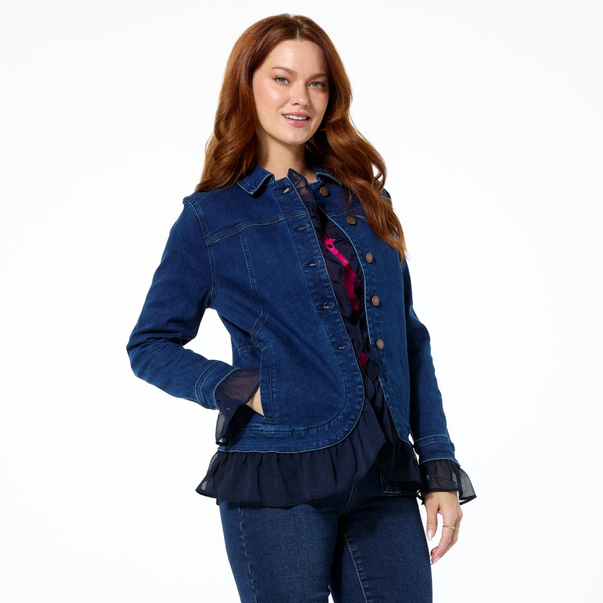 DG2 by Diane Gilman New Classic Stretch Chiffon Combo Denim Jacket | HSN