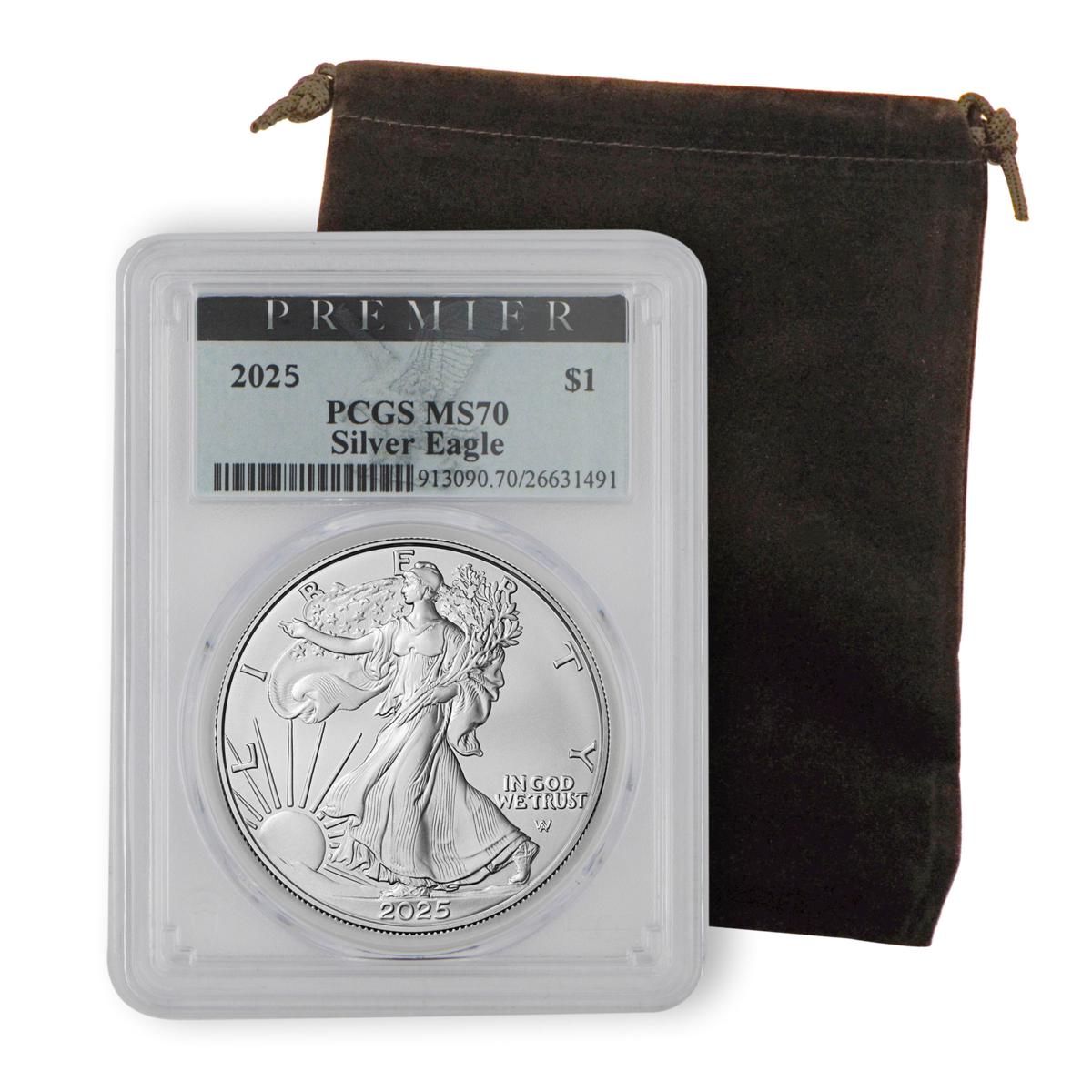 2025 MS70 PCGS Premier Label Silver Eagle Dollar Coin | HSN