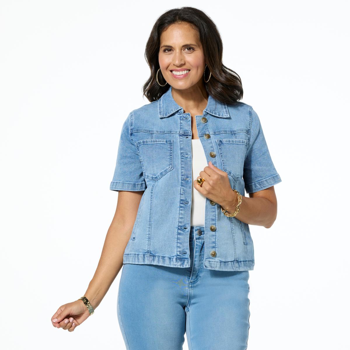 DG2 by Diane Gilman New Classic Stretch Short-Sleeve Denim Jacket | HSN