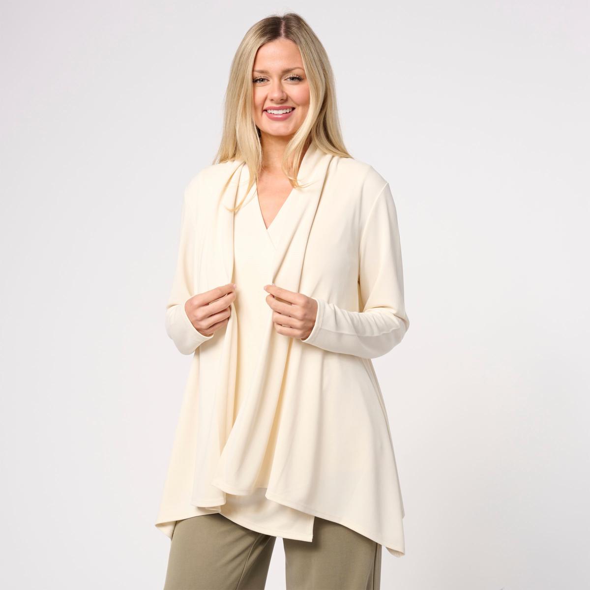 WynneLayers Sueded Jersey Open Front Draped Cardigan | HSN