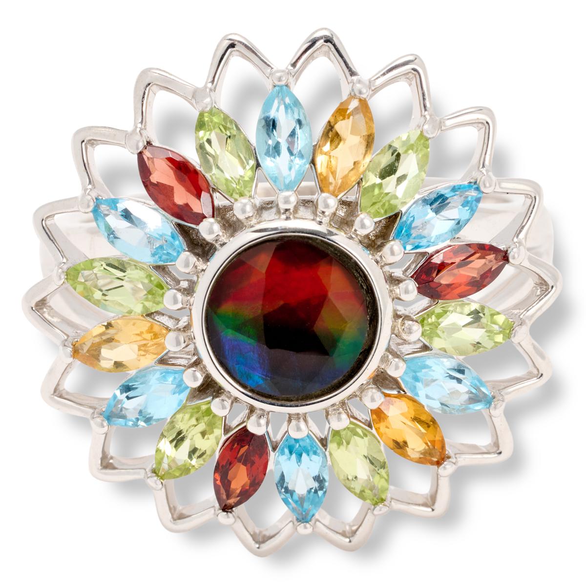 Canadian Ammolite Gems Sterling Silver Multigemstone Flower Ring ...